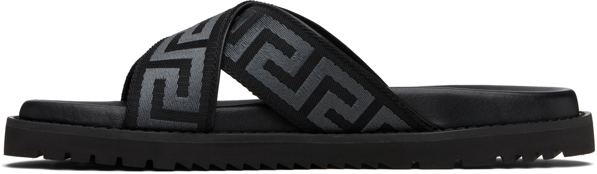 Versace Black Greca Slides Versace