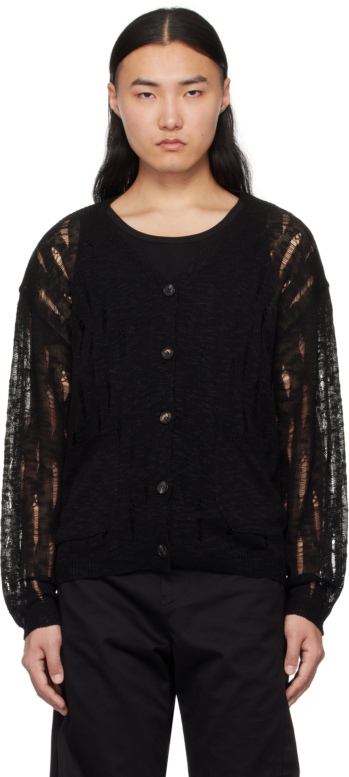 lesugiatelier Black Distressed Cardigan lesugiatelier