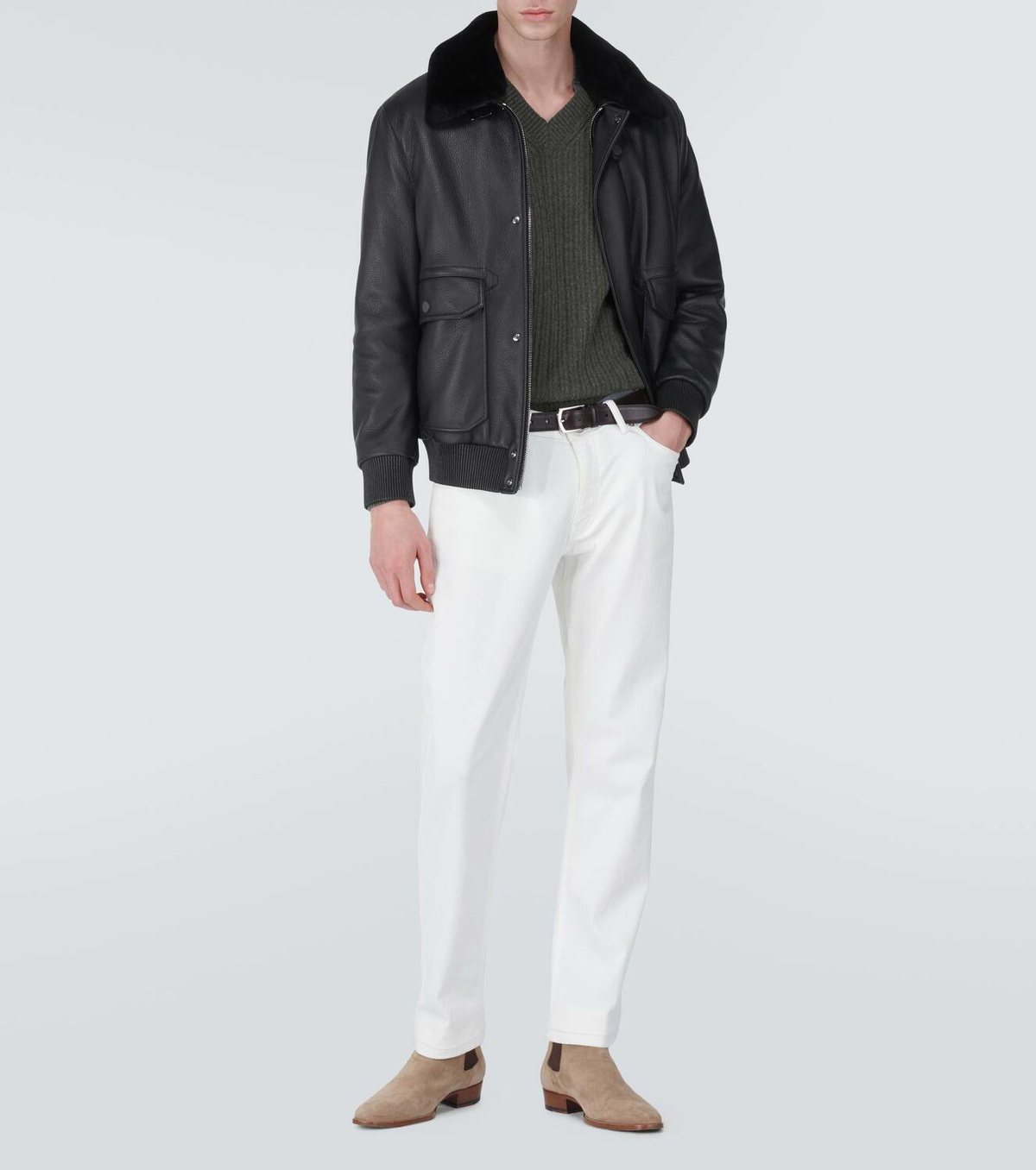 Brioni Shearling-trimmed leather bomber jacket Brioni