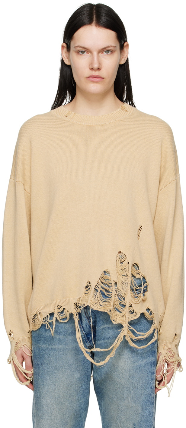 R13 Beige Destroyed Oversized Sweater R13