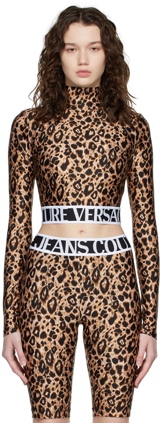 Versace Jeans Couture Brown Leopard Turtleneck Versace