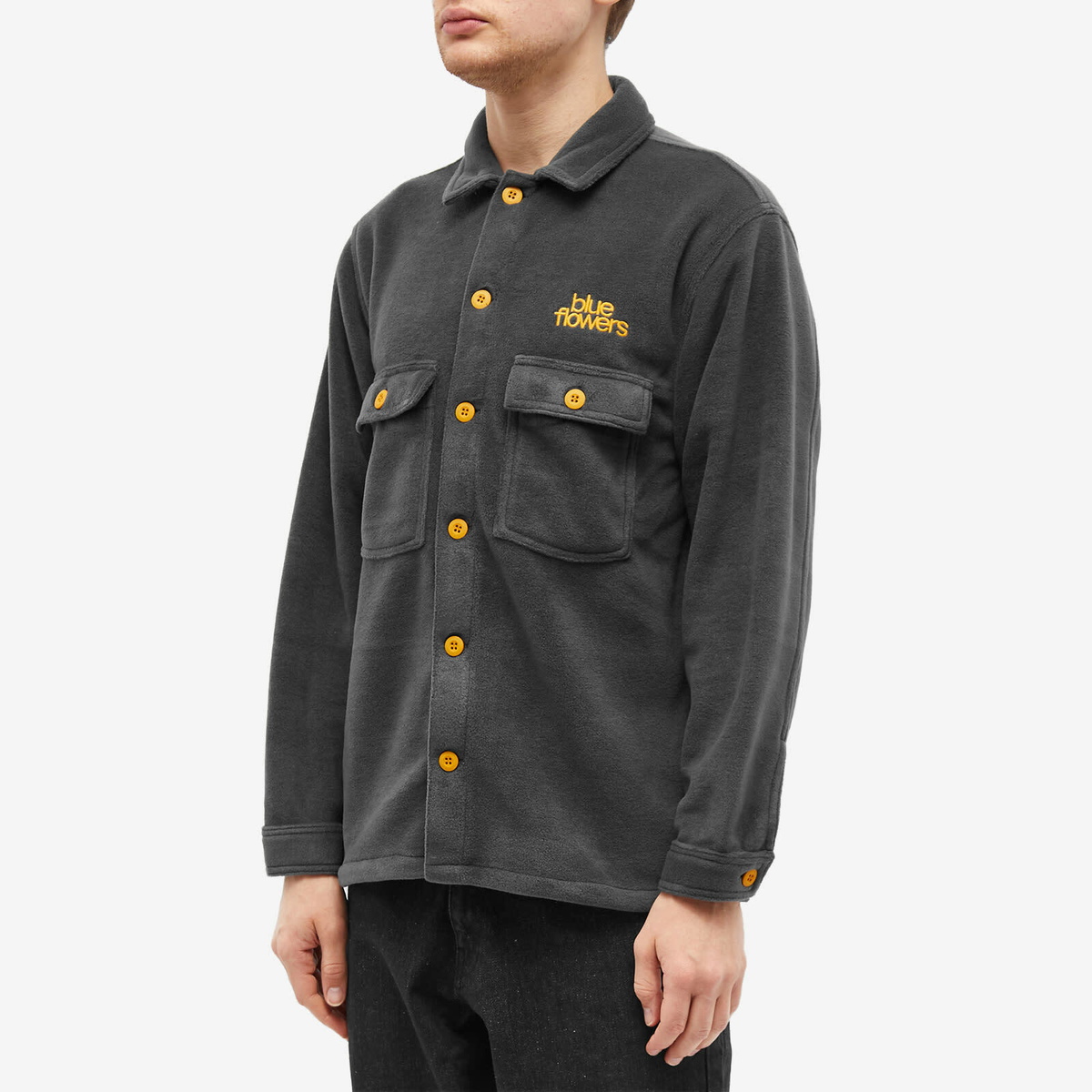 Blue Flowers Men's Spectral Fleece Overshirt in Charcoal Blue Flowers