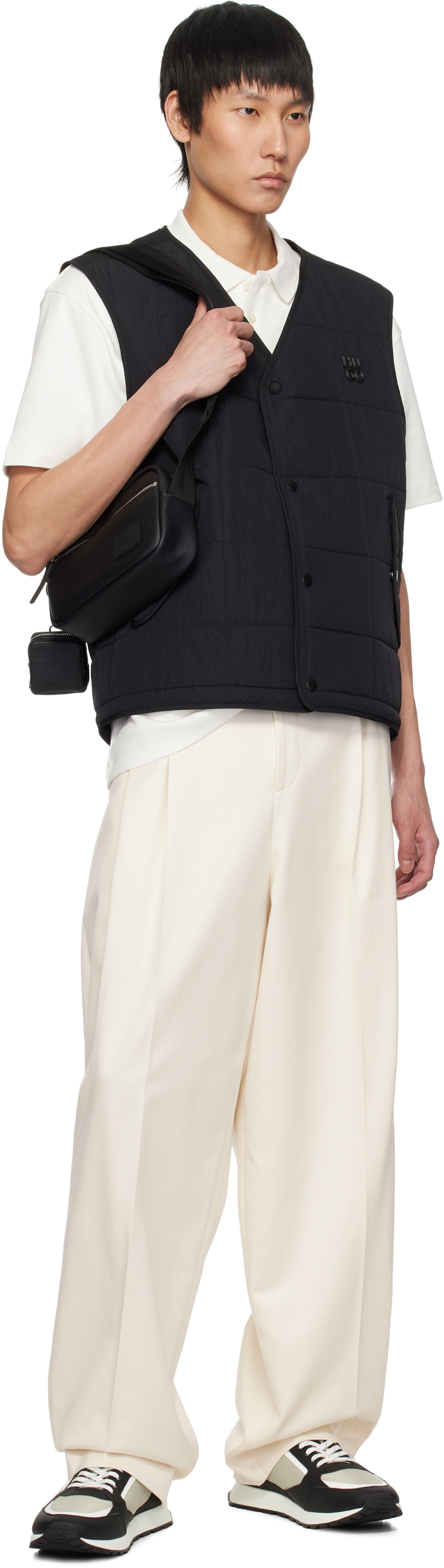 Hugo Black Nylon Stacked Logo Vest Hugo Boss