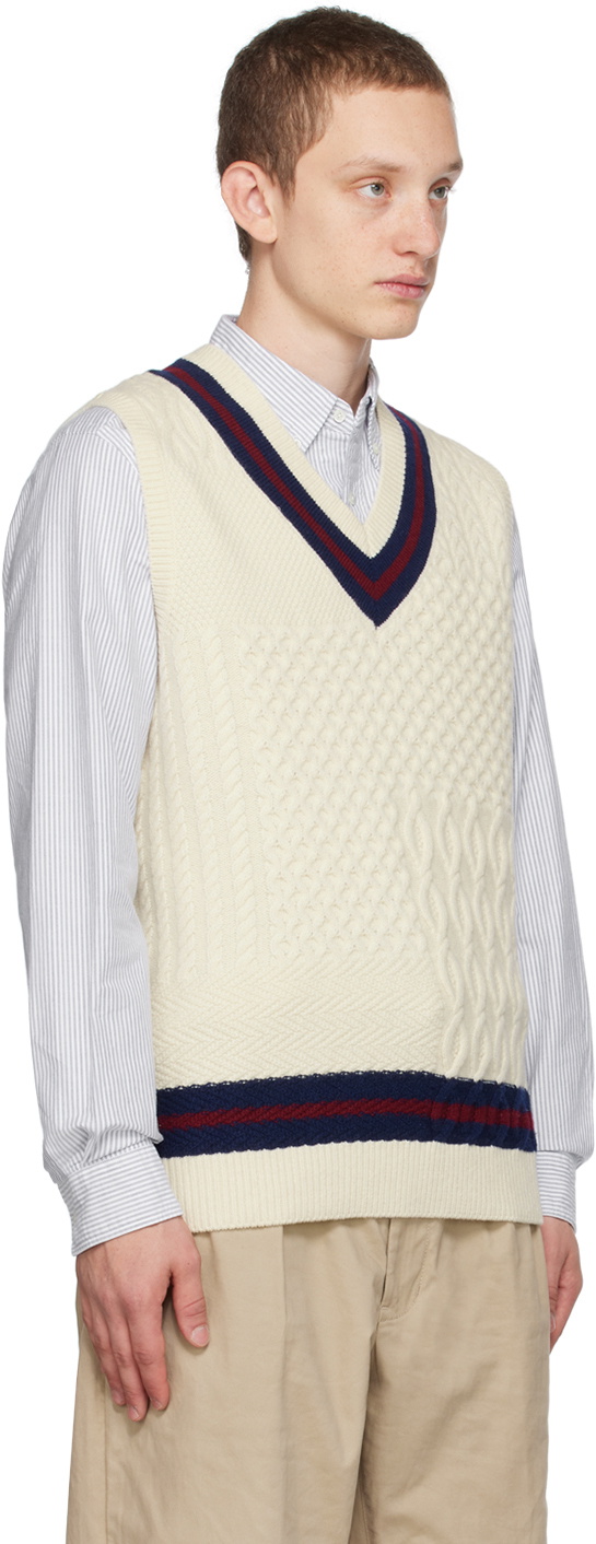 BEAMS PLUS Off-White Striped Vest Beams Plus