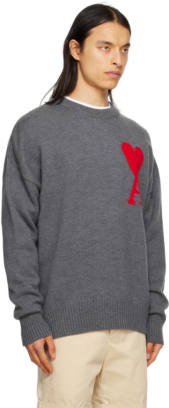 AMI Paris Gray Ami de Cœur Sweater AMI