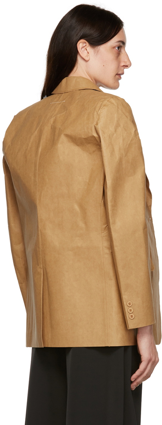 MM6 Maison Margiela Tan Jacron Paper Blazer MM6 Maison Margiela