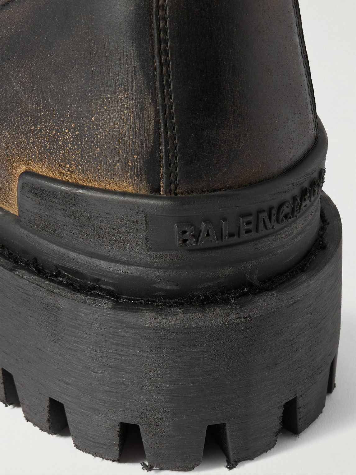 Balenciaga - Strike Distressed Leather Boots - Black Balenciaga