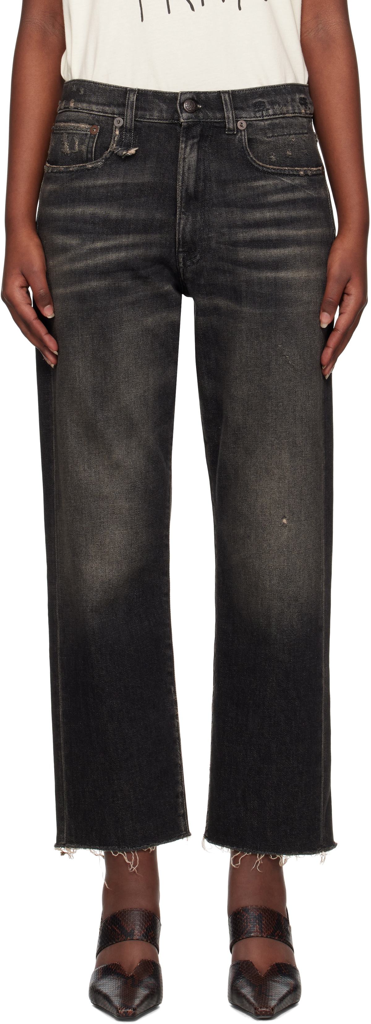 R13 Black Straight-Leg Boyfriend Jeans R13