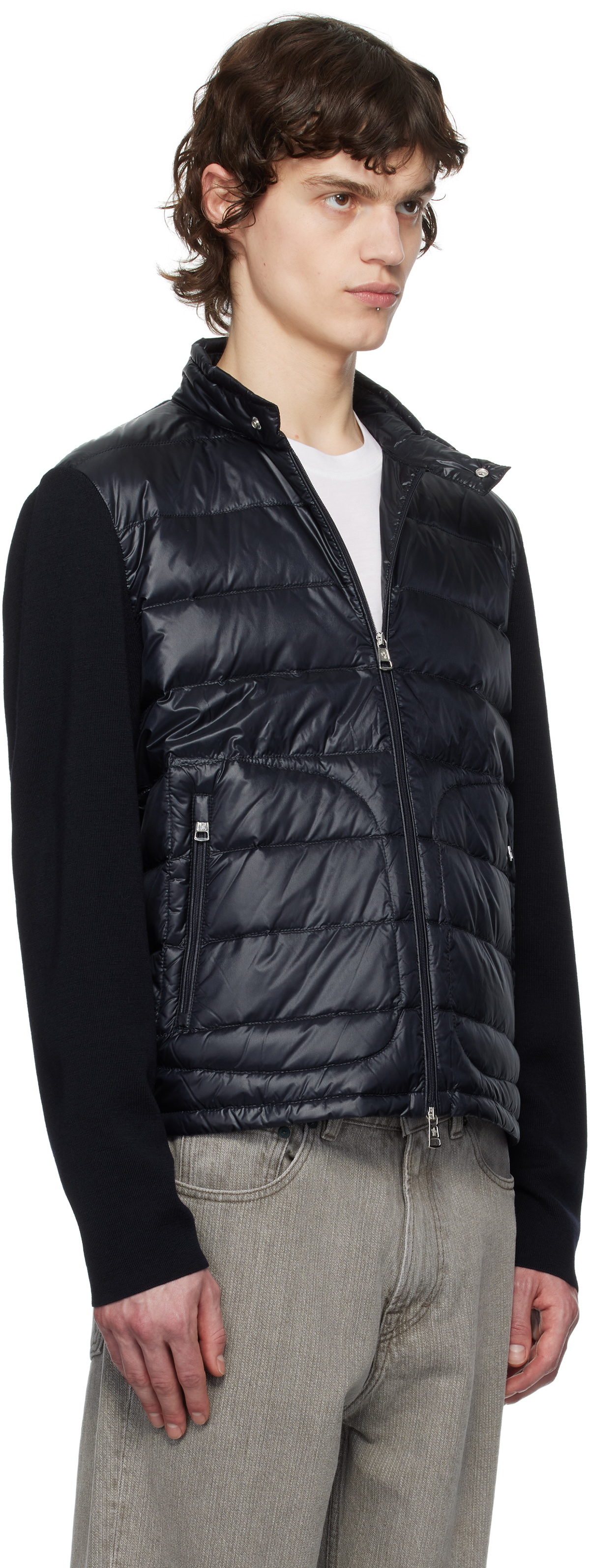 Moncler Navy Padded Wool Zip-Up Down Jacket Moncler