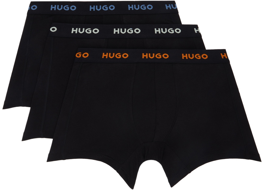 Hugo Three-Pack Black Jacquard-Logo Boxers Hugo Boss