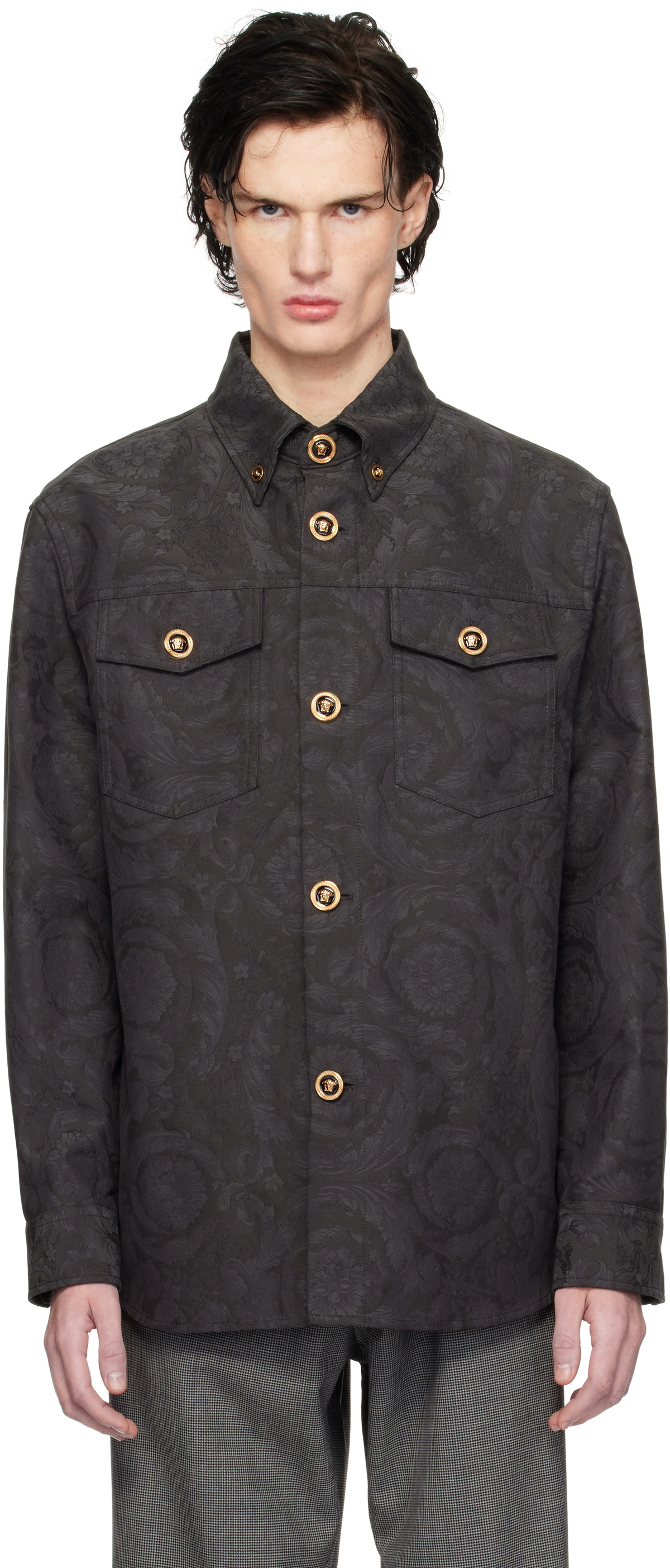 Versace Gray Barocco Jacquard Overshirt Versace
