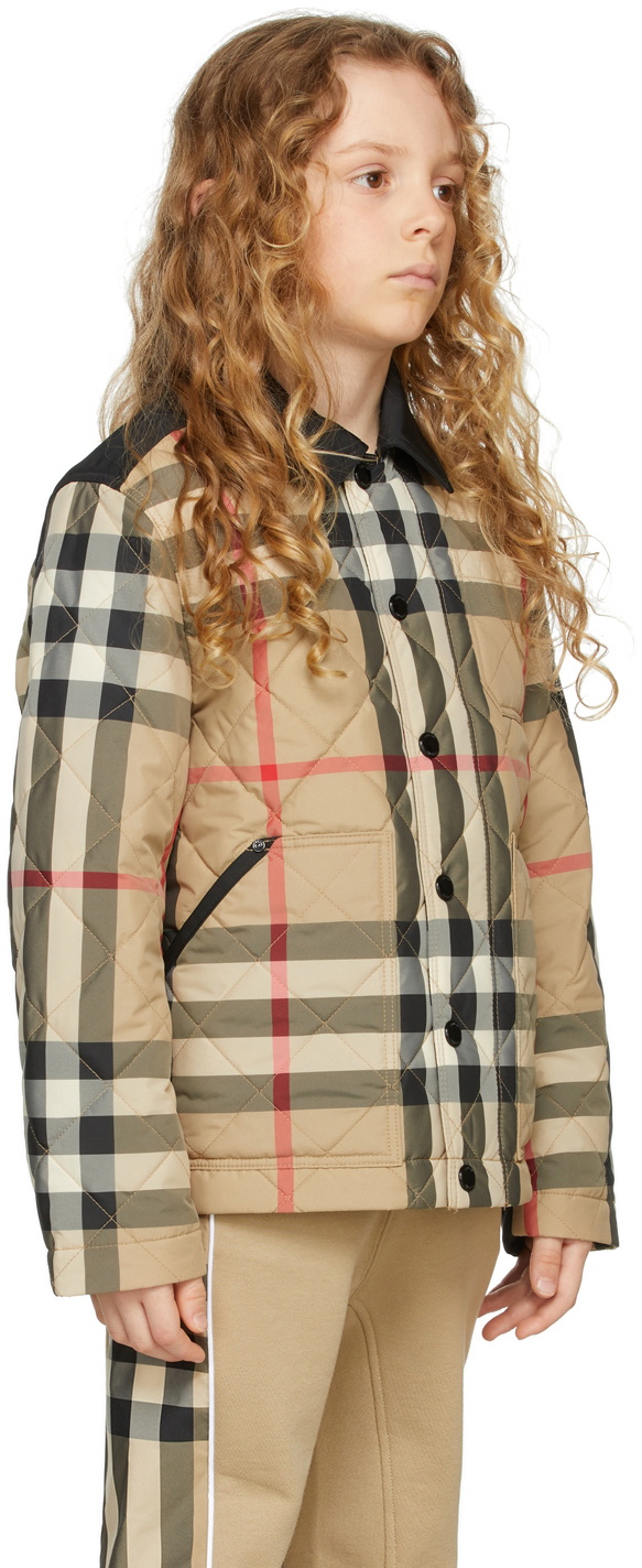 Burberry Kids Beige Check Quilted Jacket Burberry