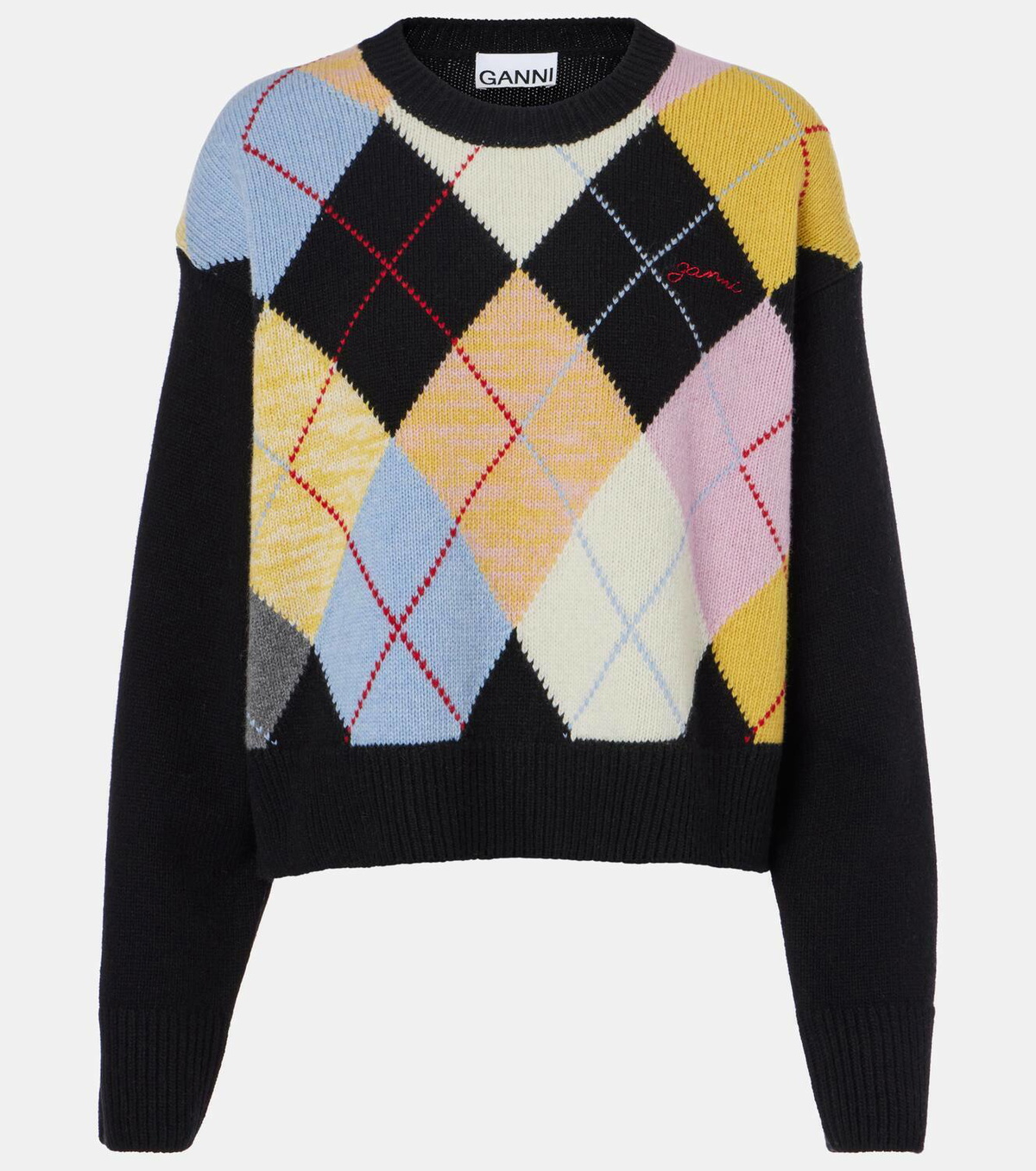 Ganni Harlequin argyle wool-blend sweater GANNI