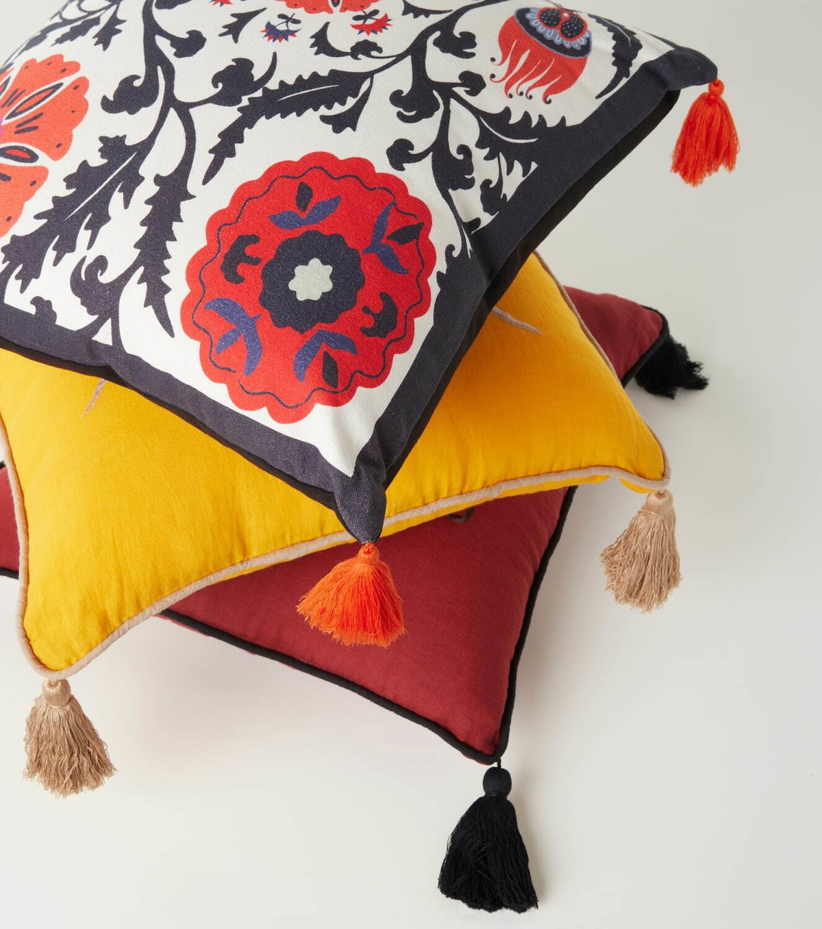 Les-Ottomans Dragon embroidered linen cushion Les Ottomans