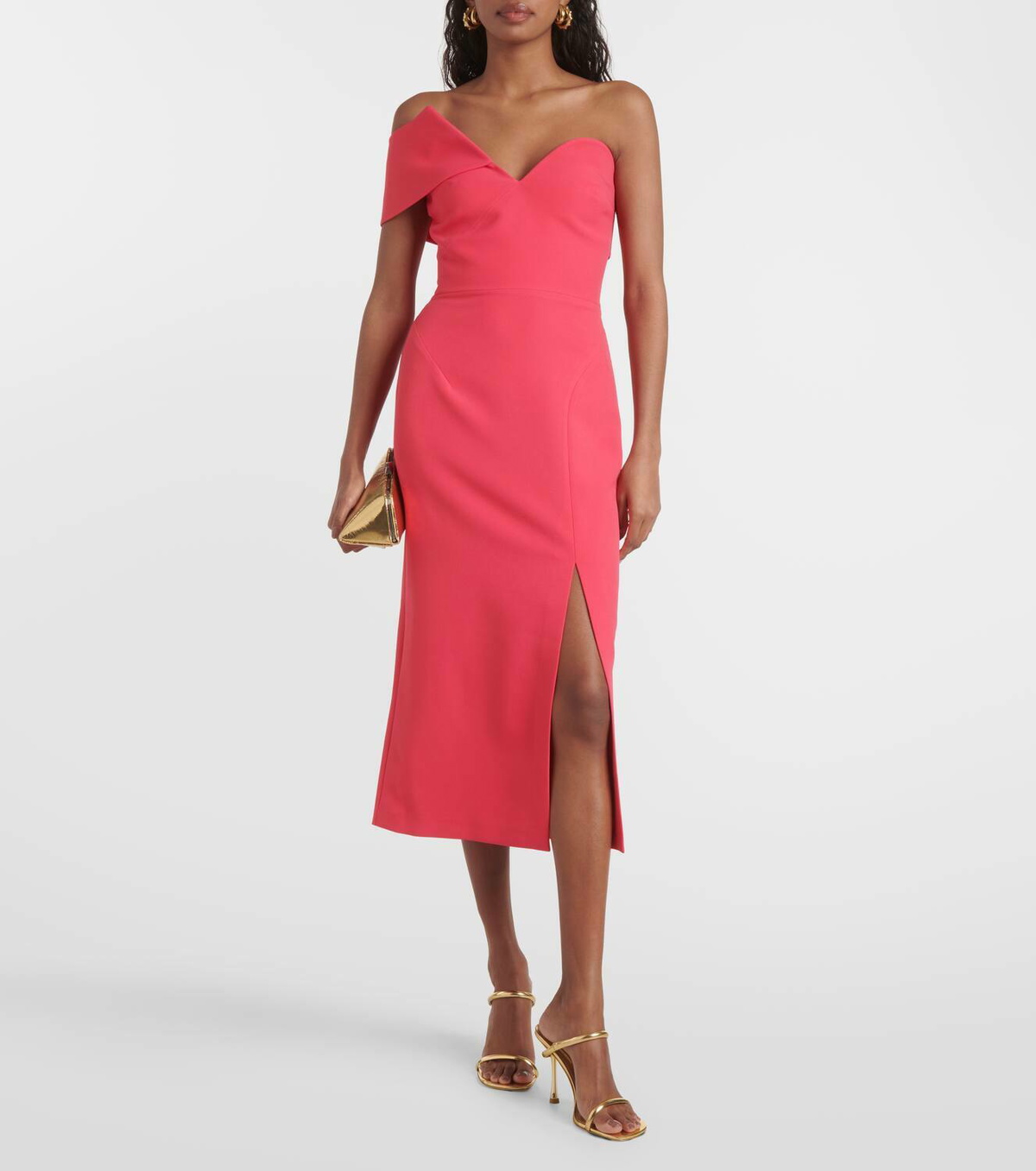 Safiyaa Opal off-shoulder crêpe midi dress Safiyaa