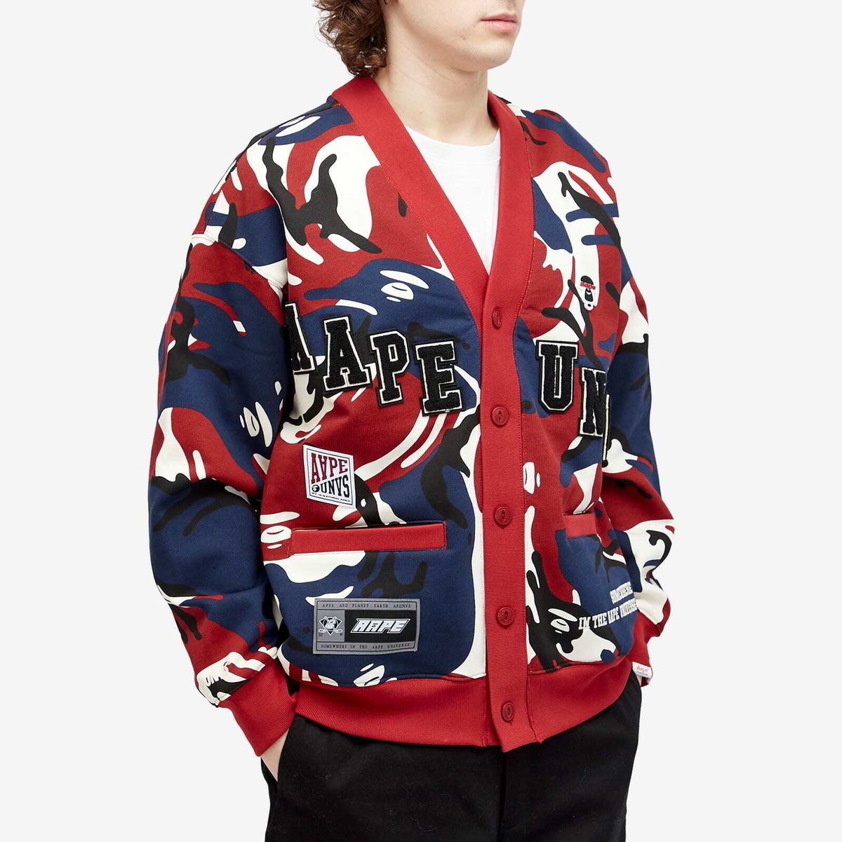 Men's AAPE UNVS Camo Cardigan in Burgundy (Navy) AAPE by A Bathing Ape