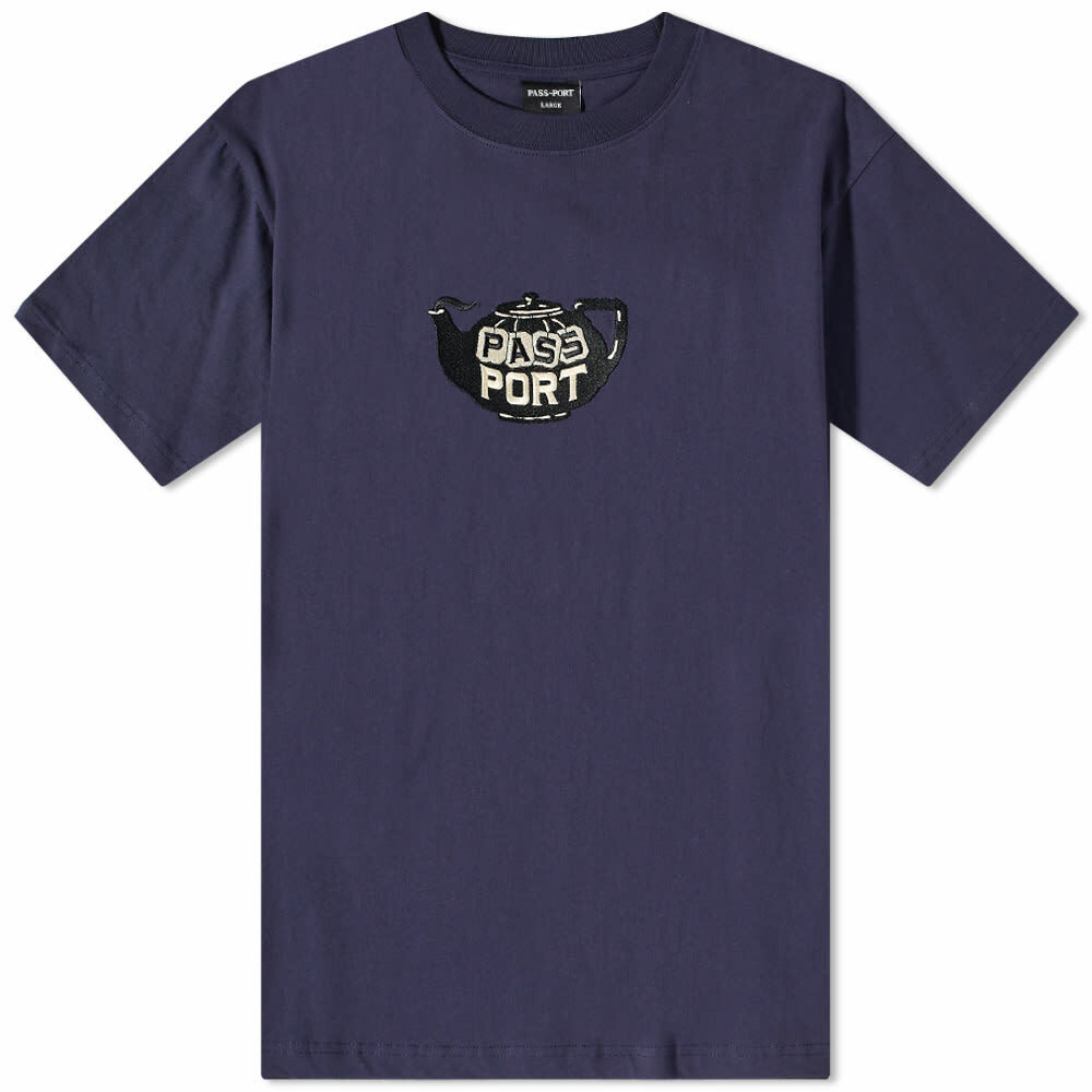 Pass~Port Men's Tea~Pot Embroidery T-Shirt in Navy Pass~Port