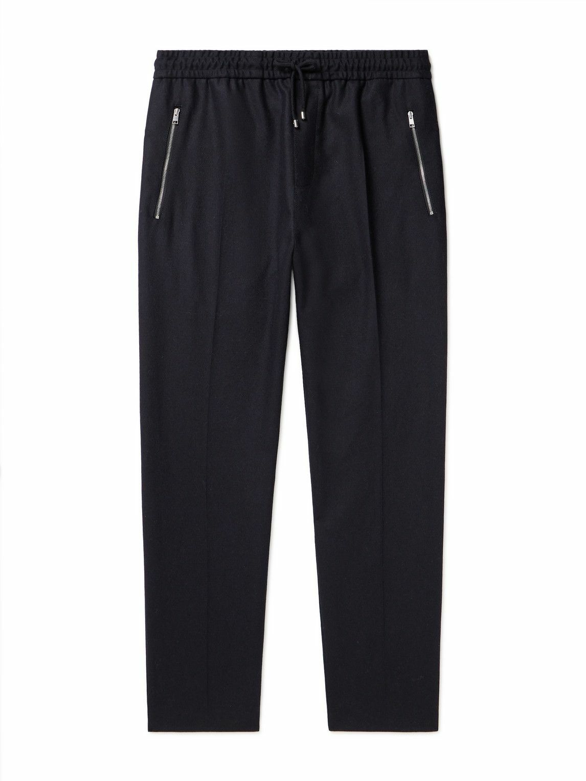 FRAME - Tapered Wool-Blend Flannel Drawstring Trousers - Blue Frame Denim