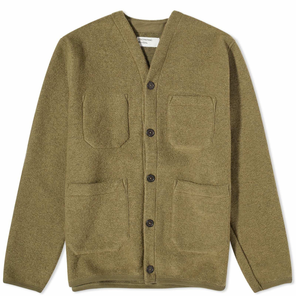 Universal Works Men's Wool Fleece Cardigan in Lovat Universal Works