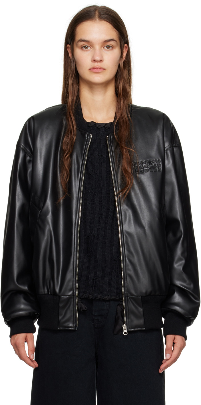 MM6 Maison Margiela Black Padded Faux-Leather Bomber Jacket MM6 Maison ...