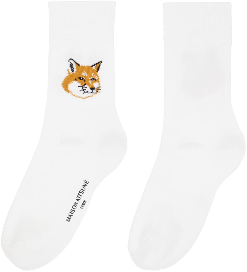 Maison Kitsuné White Fox Head Socks Maison Kitsune