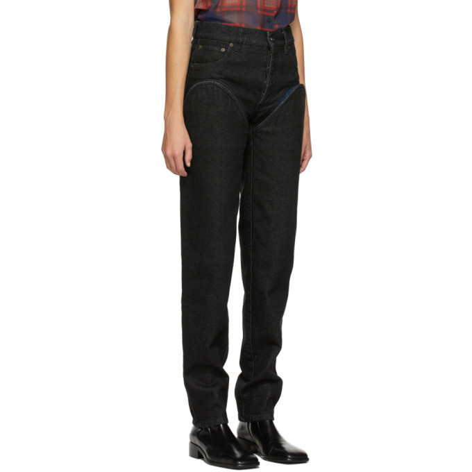 Y/Project Black and Navy Cut-Out Jeans Y/Project
