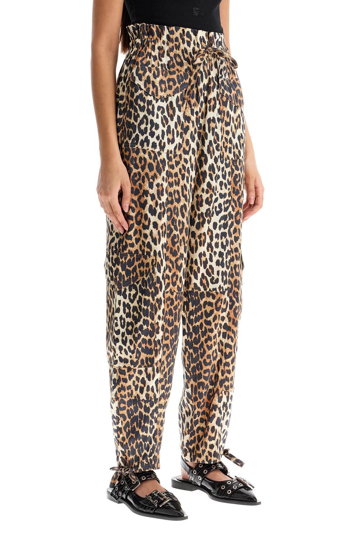GANNI leopard print satin cargo pants Brown GANNI
