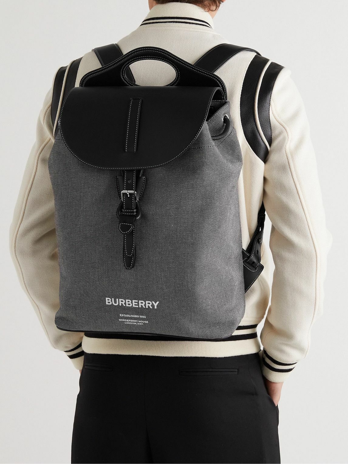 Burberry - Logo-Print Cotton-Canvas and Leather Backpack Burberry