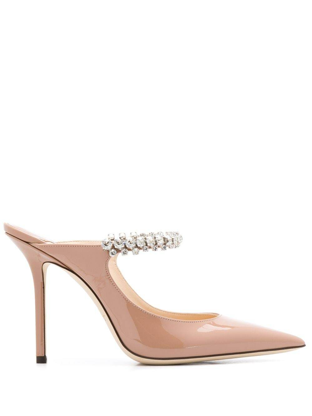 JIMMY CHOO - Bing 100 Crystal Strap Detail Patent Leather Mules Jimmy Choo