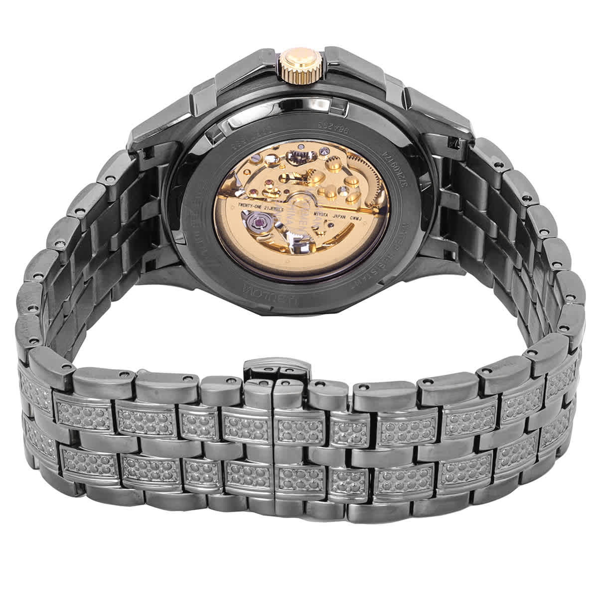 Bulova Octava Automatic Crystal Gold Skeleton Dial Mens Watch 98A293 Bulova
