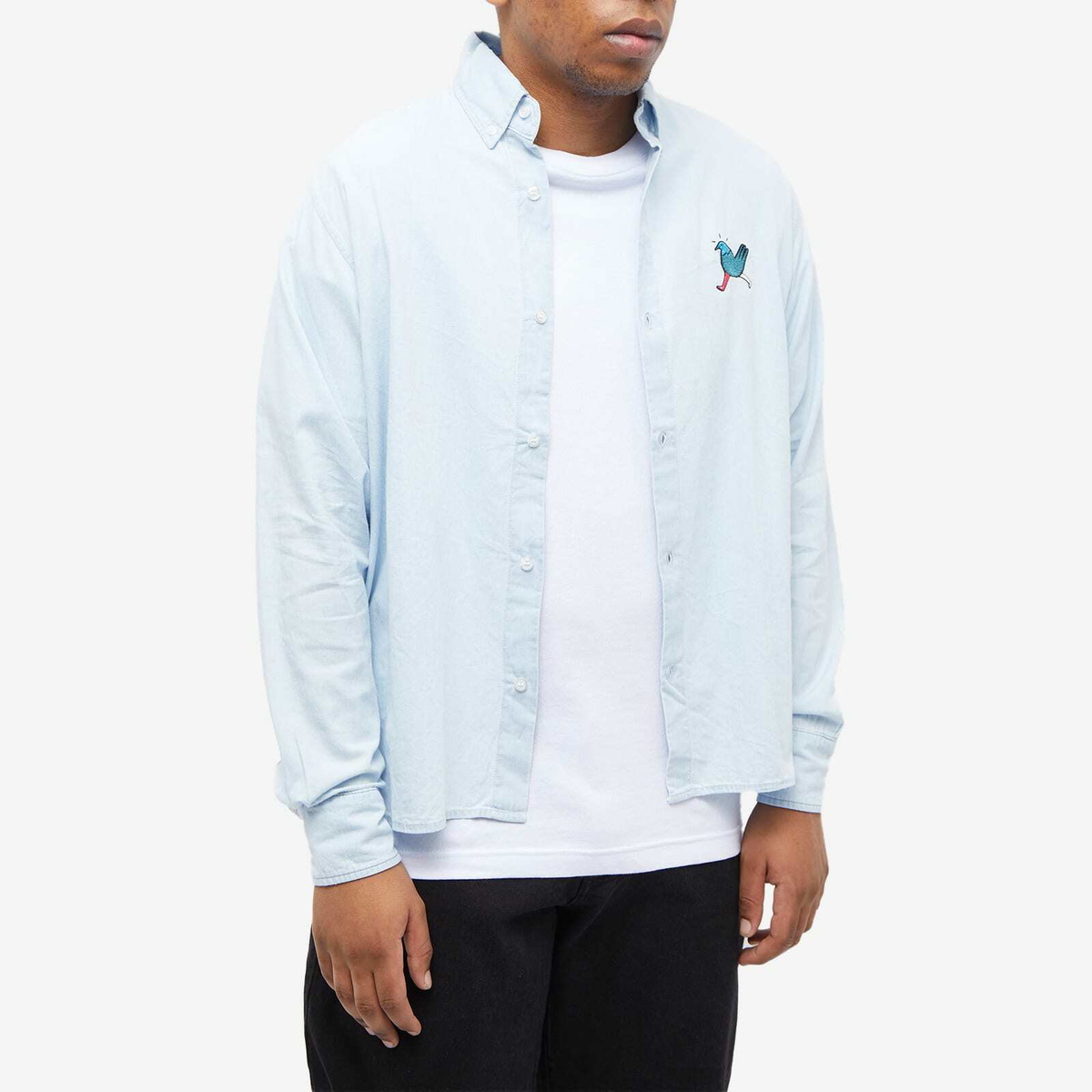 By Parra Men's Annoyed Chicken Shirt in Bleached Denim By Parra