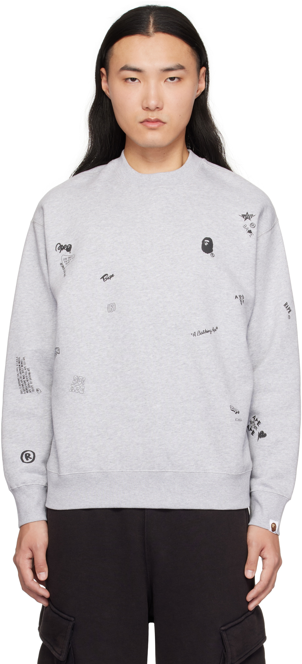 BAPE Gray Multi Logo Relaxed-Fit Sweatshirt A Bathing Ape