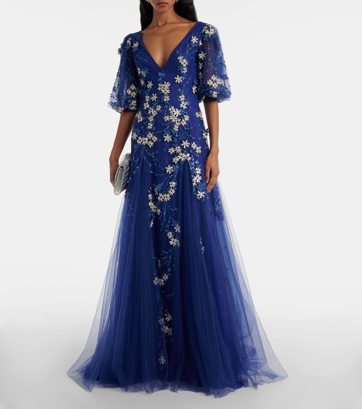 Costarellos Floral-appliqué tulle gown Costarellos