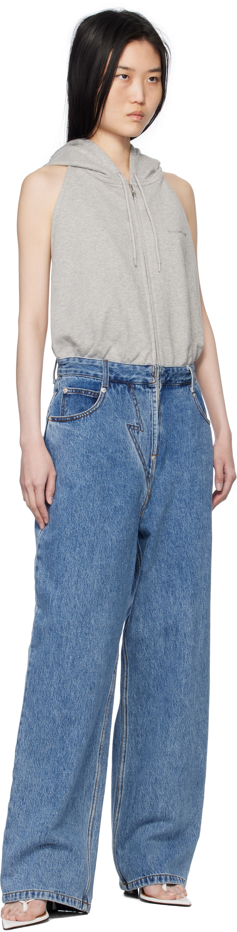 Pushbutton Blue & Gray Halter Hoodie Jumpsuit Pushbutton