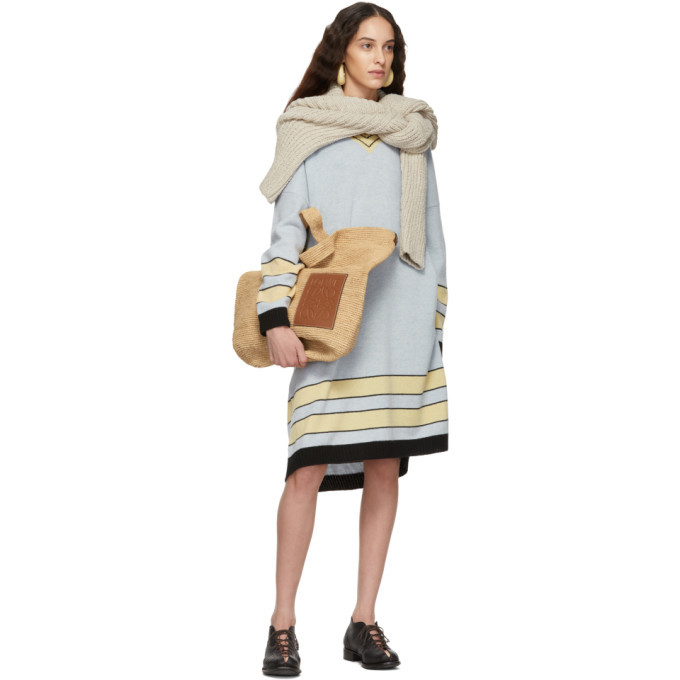 Loewe Blue Striped Wool V-Neck Sweater Dress Loewe