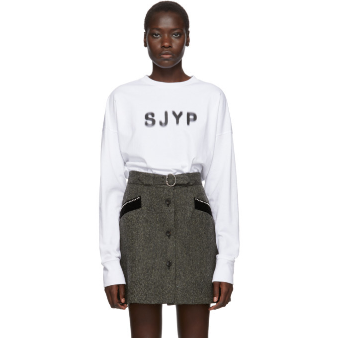 SJYP White Logo Long Sleeve T-Shirt SJYP