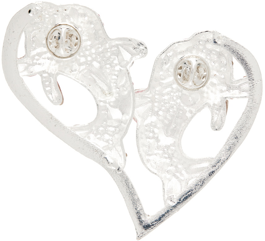 Collina Strada Silver & Pink Dolphin Heart Brooch Collina Strada