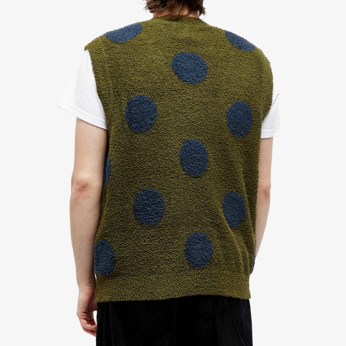 Brain Dead Men's Teddy Fur Dot Crew Knit Vest in Olive Brain Dead
