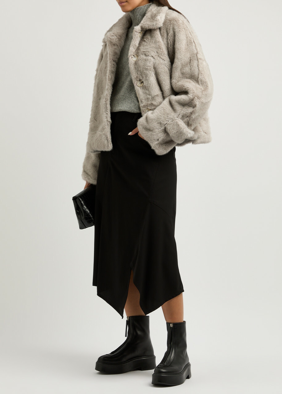 Meotine Kelly Cropped Faux fur Jacket Grey Meotine