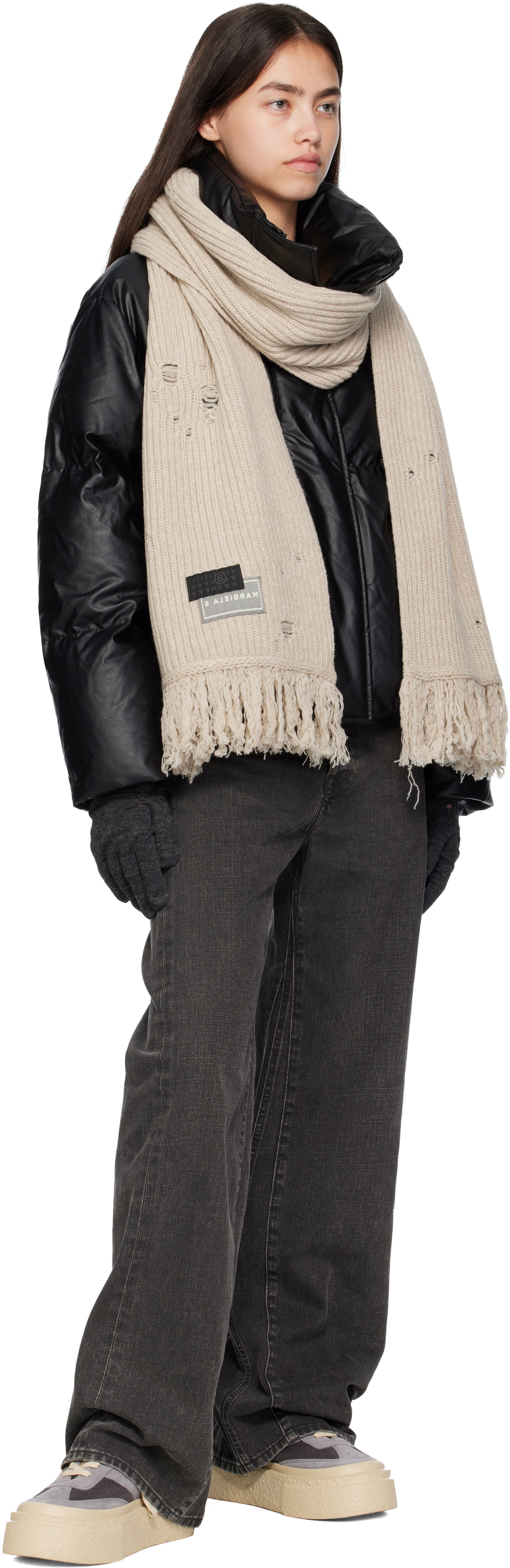 MM6 Maison Margiela Black Zip Faux-Leather Down Jacket MM6 Maison Margiela