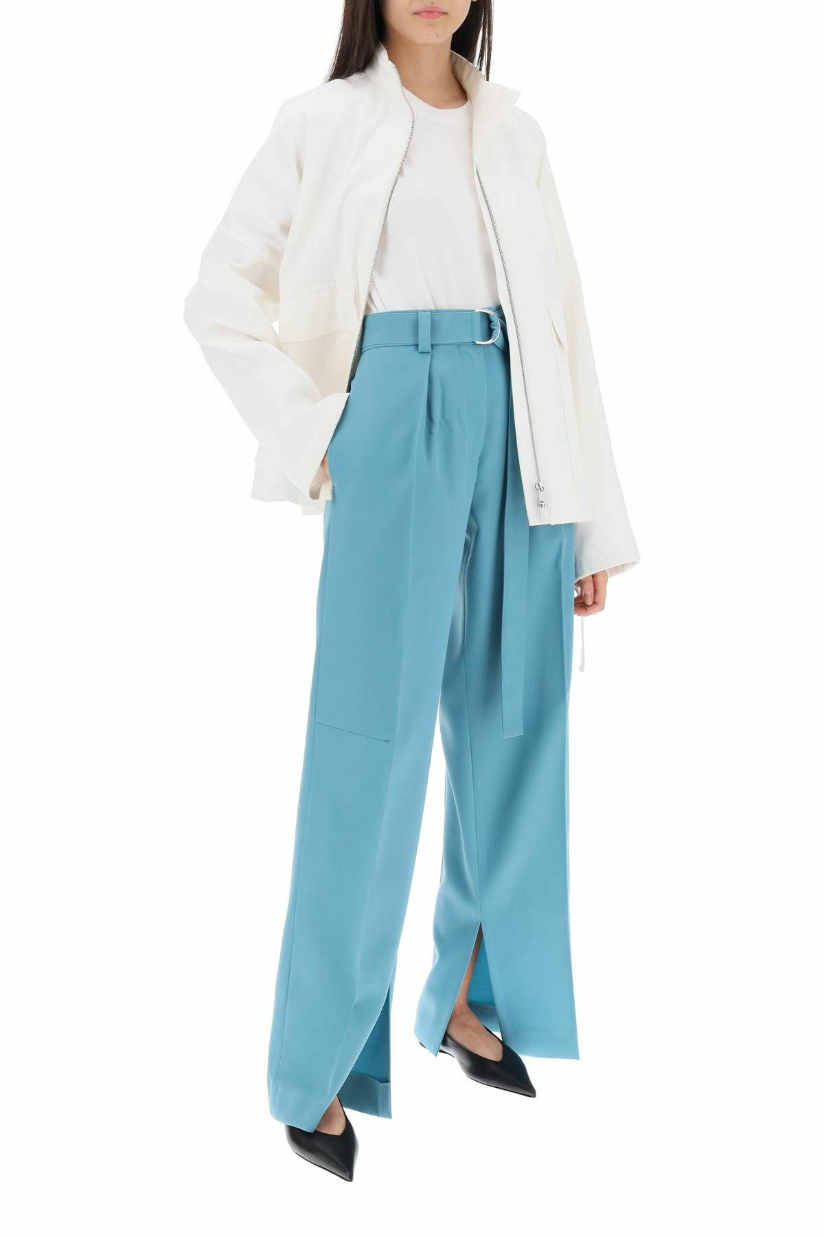 JIL SANDER wide leg pants in light wool Light blue Jil Sander