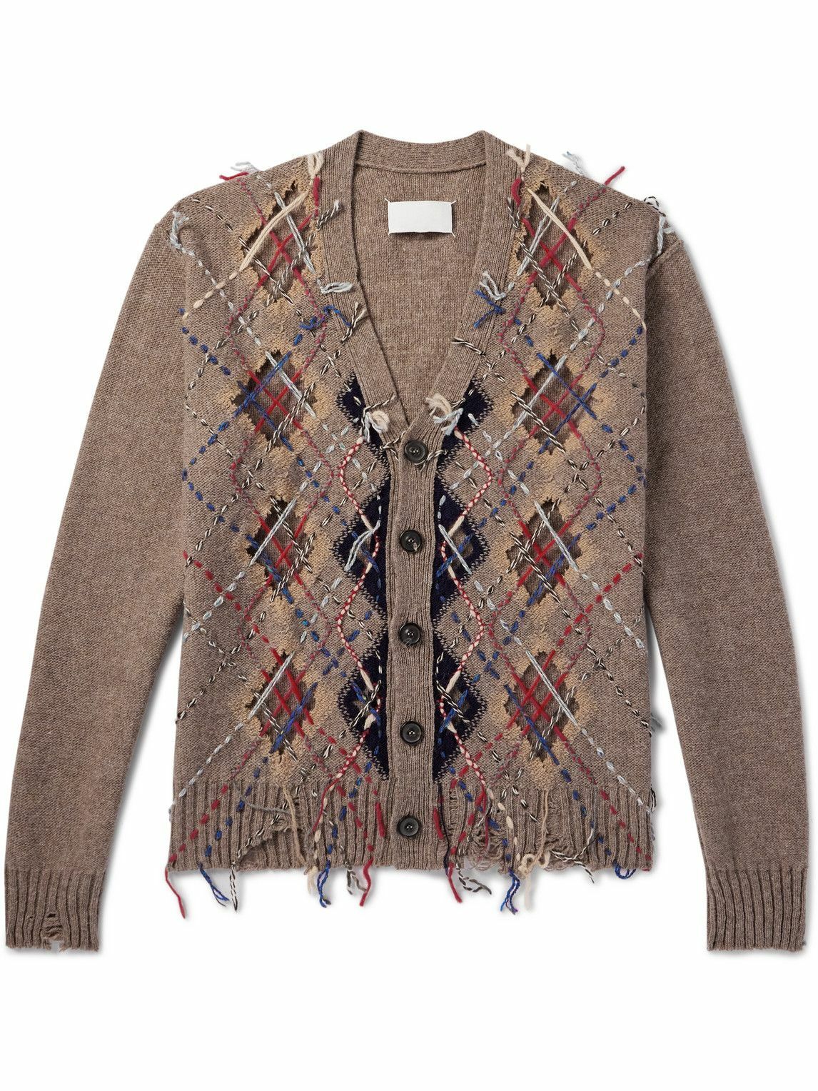 Maison Margiela - Distressed Embroidered Argyle Wool-Blend Cardigan ...