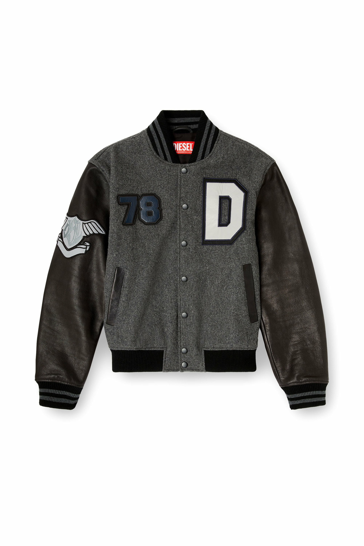 Diesel Varsity jacket in wool and leather - Leather jackets Mens in ...