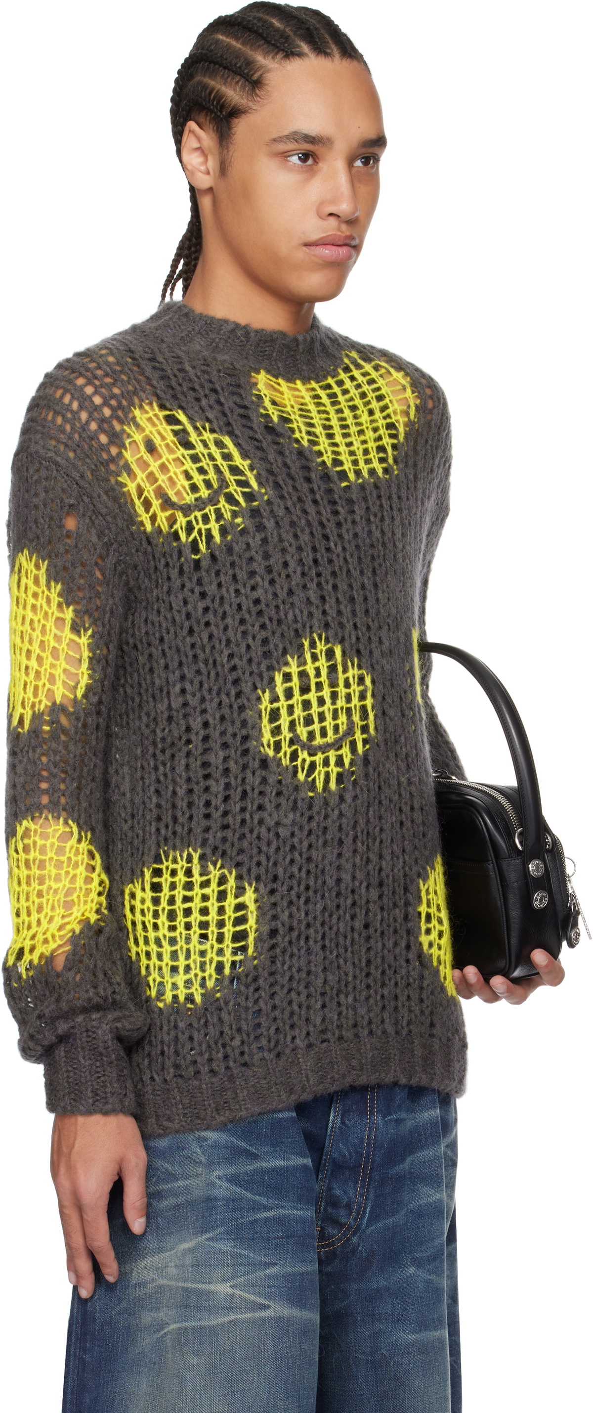 Acne Studios Gray & Yellow Embroidered Mohair Sweater Acne Studios