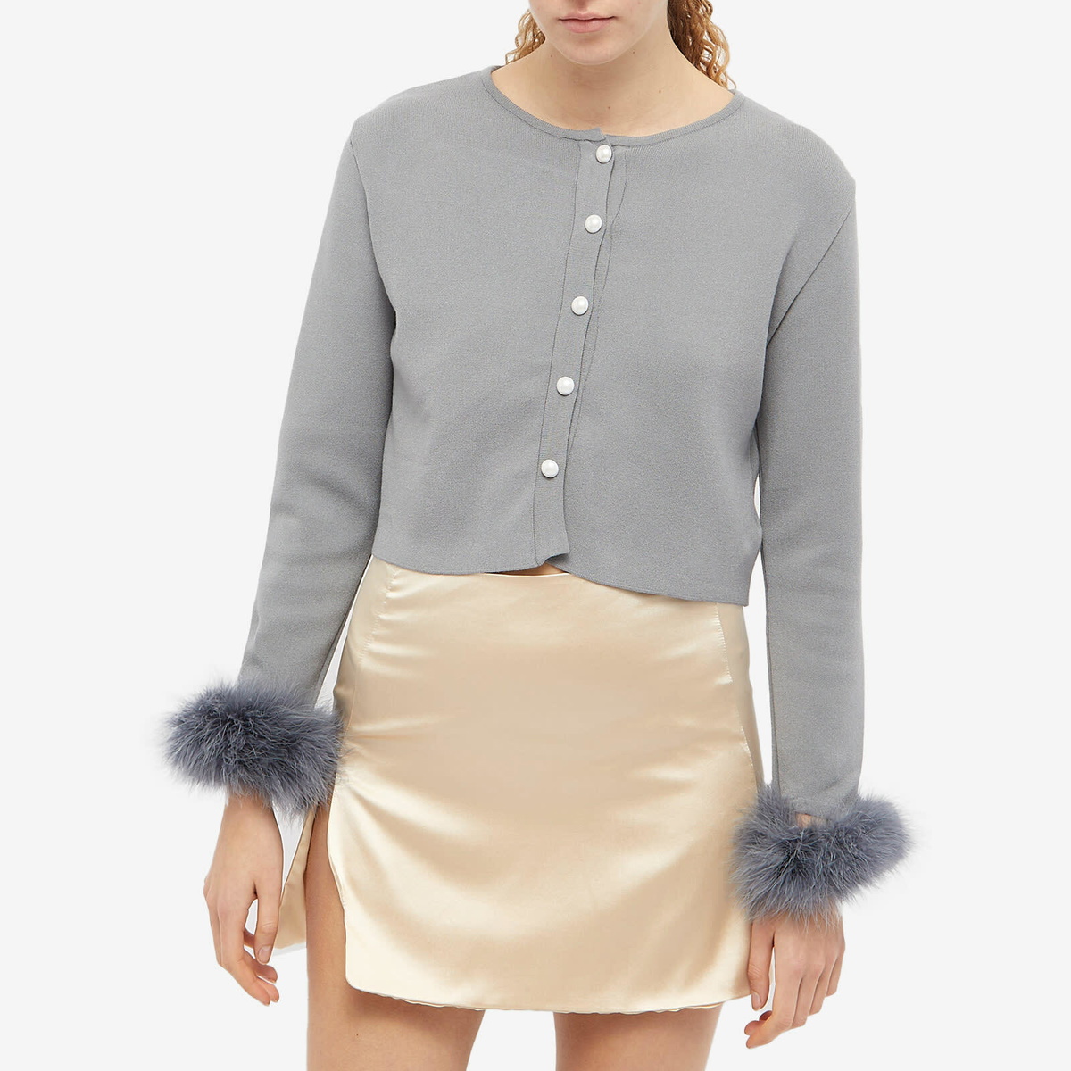 Sleeper Women's Detachable Feather Cardigan in Grey Sleeper