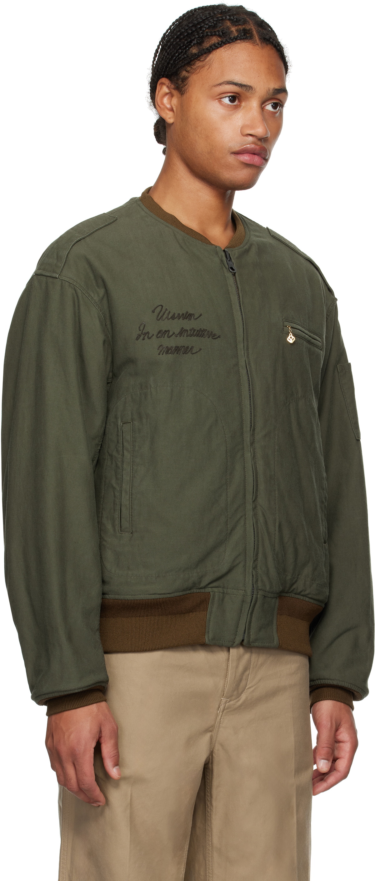 visvim Khaki & Brown Gunner Acala Reversible Bomber Jacket Visvim