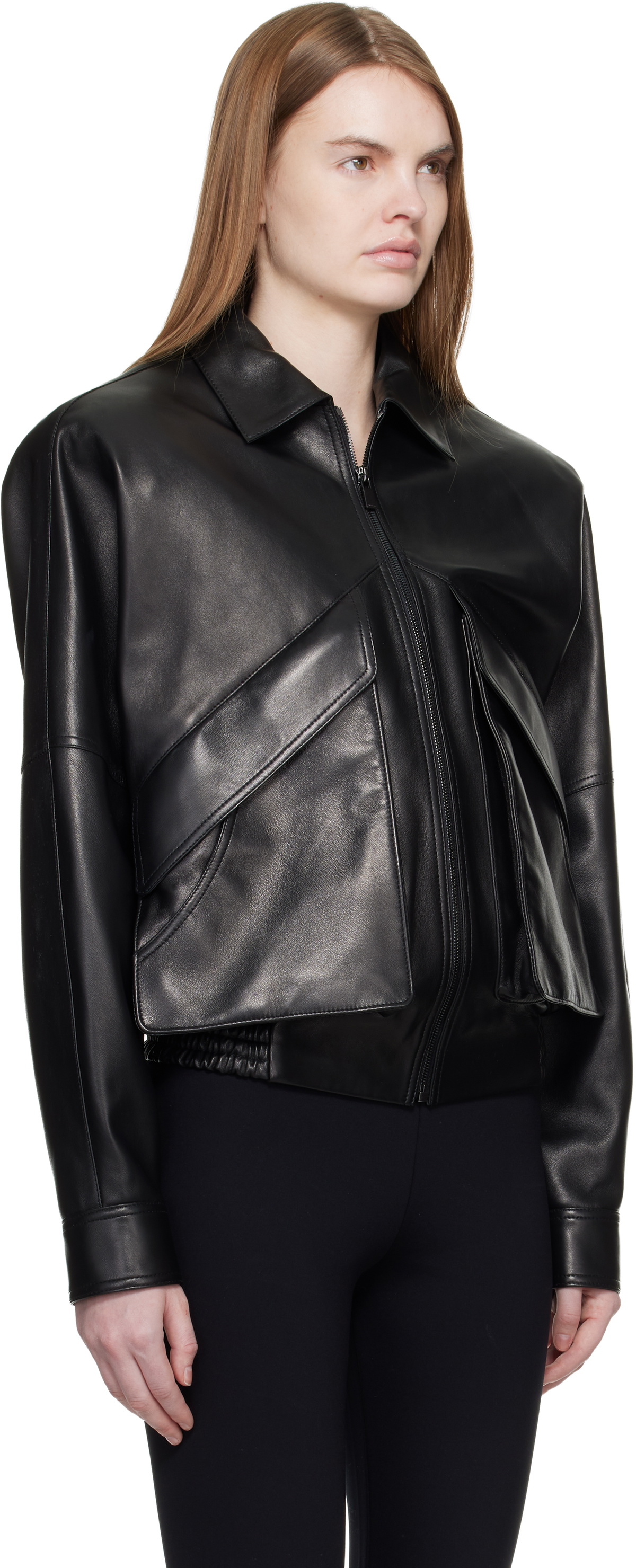 Magda Butrym Black Classic Collar Vintage Leather Bomber Jacket Magda ...