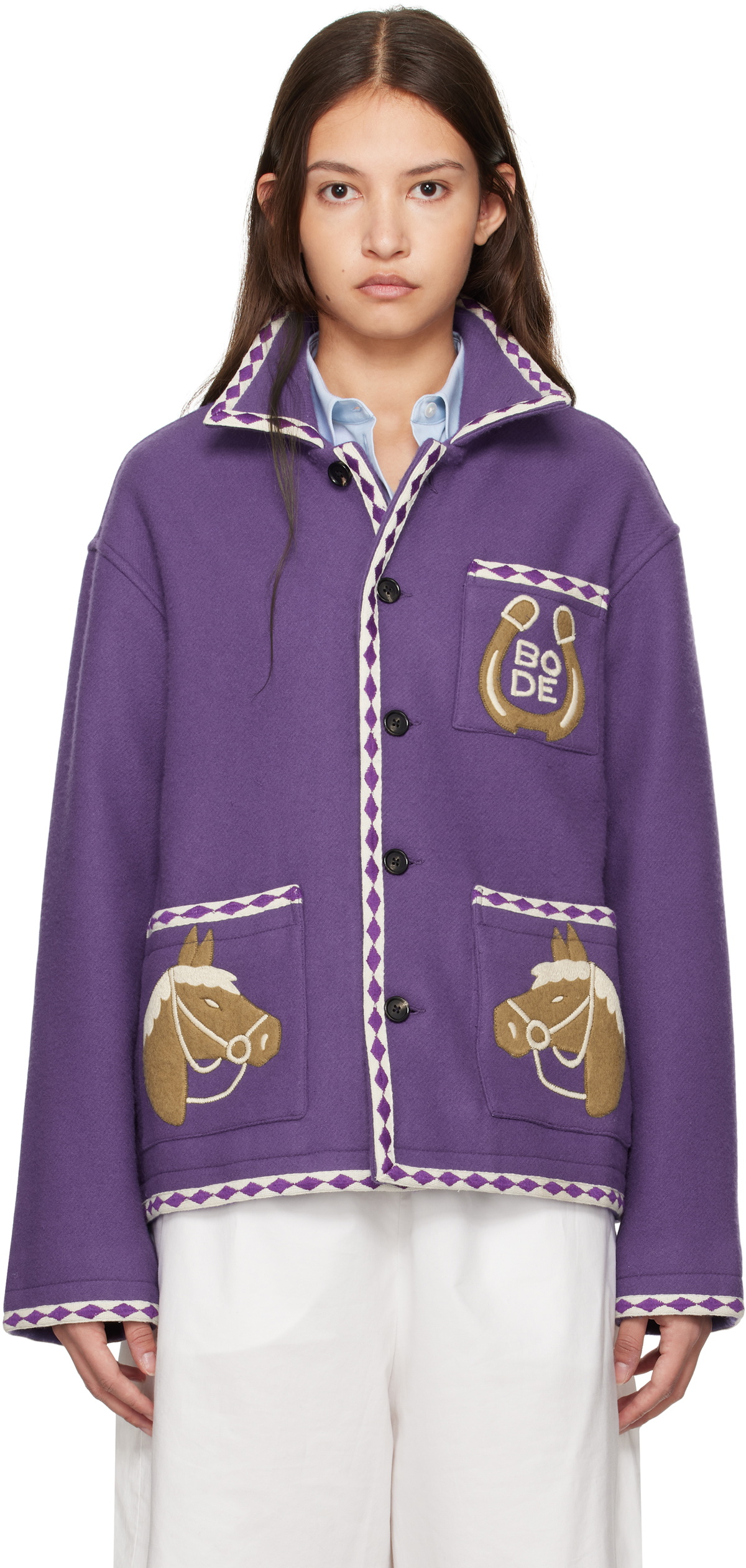 Bode Purple Bronco Appliqué Jacket Bode