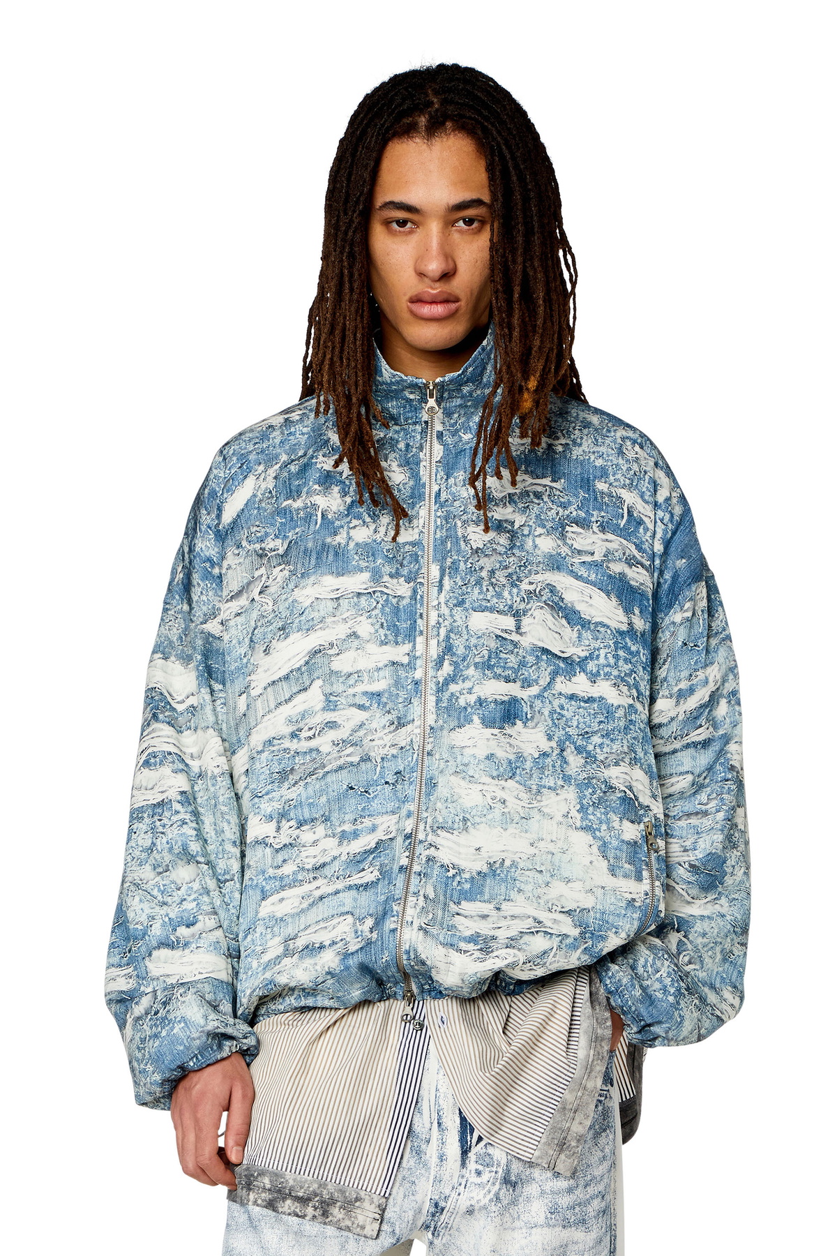 Diesel Windbreaker with Tiger Breaks denim print - Jackets Mens in Blue ...