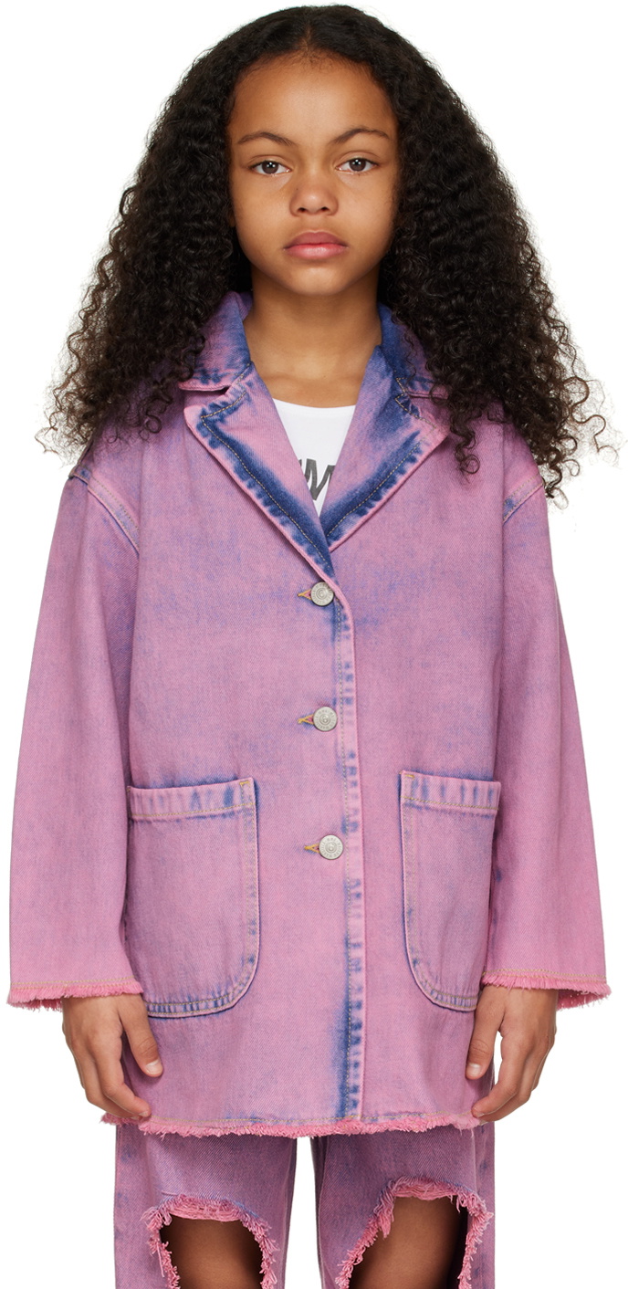 MM6 Maison Margiela Kids Pink Faded Denim Jacket MM6 Maison Margiela